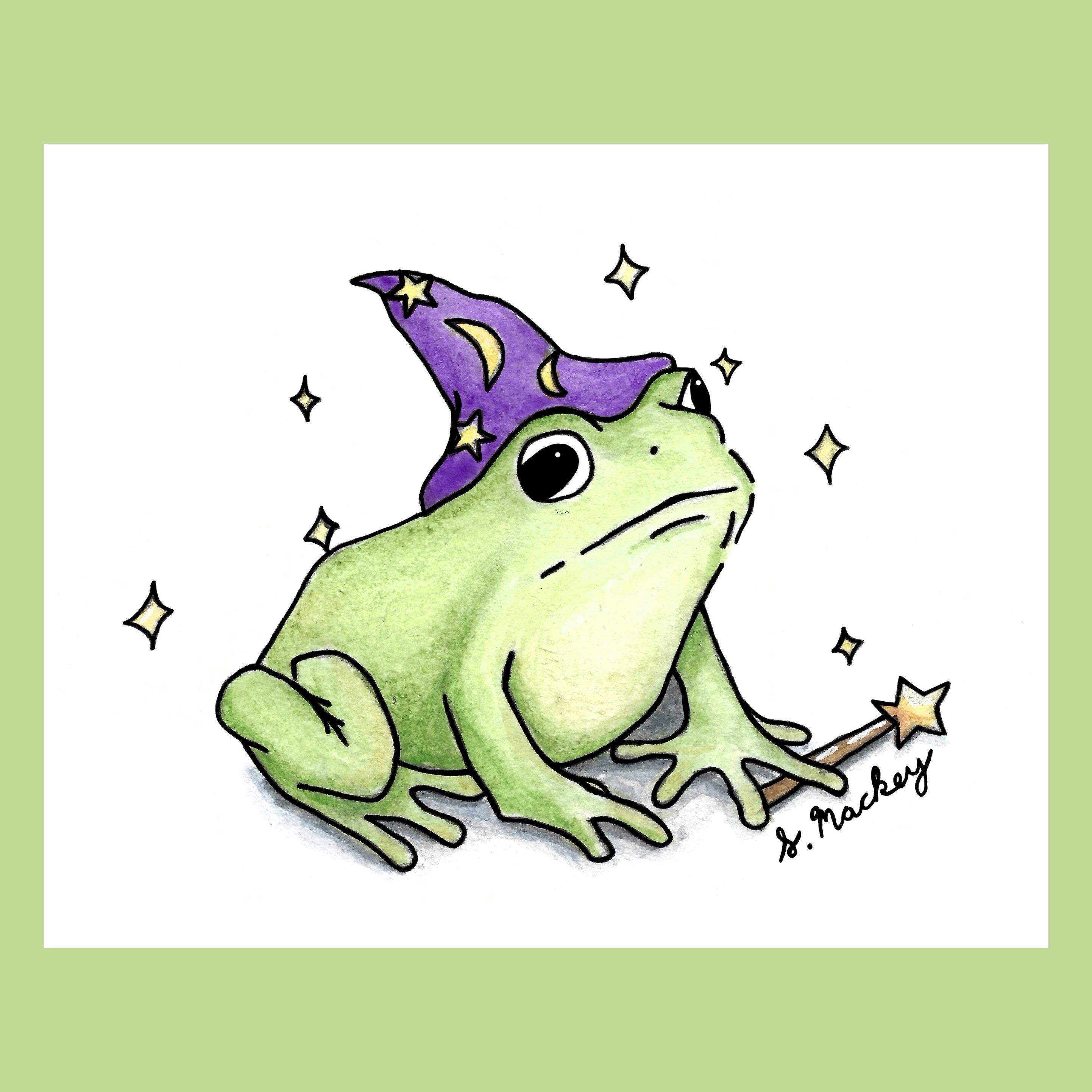 Wizard Frog Cottagecore Decor Meme Watercolor Painting Print Matte ...