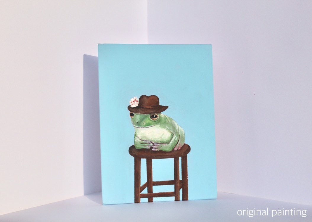 Cowboy Frog Cottagecore Decor Meme Acrylic Painting Print | Etsy