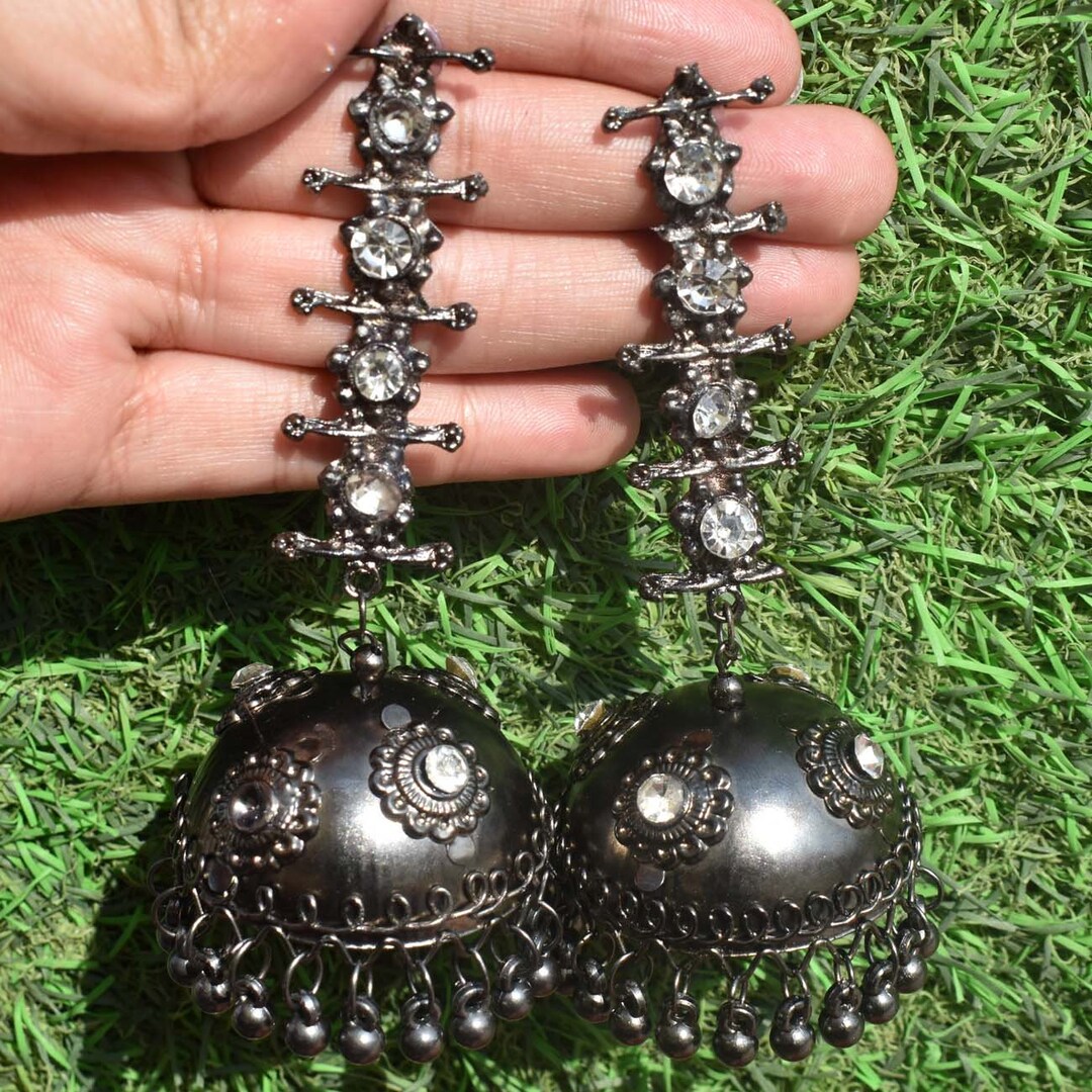 Sharara Wear Jhumka/gorgeous Black Long Jhumka/kundan Earrings ...