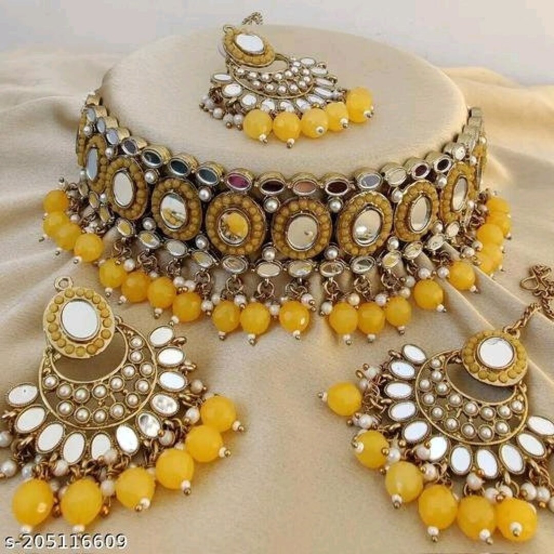 Yellow Chokers for Saree/kundan Yellow Chokers for Women/punjabi Choker ...