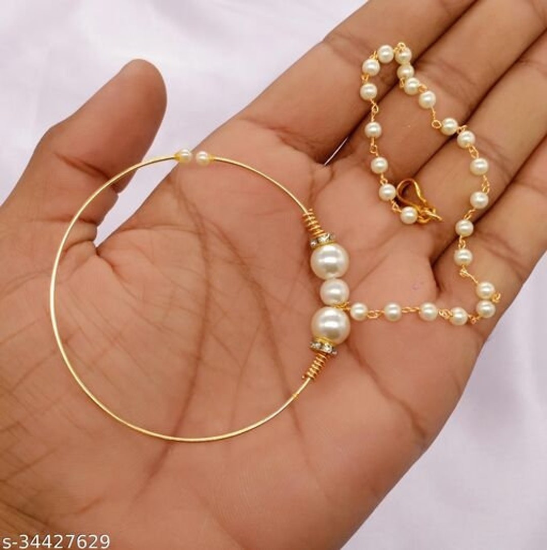Indian Nose Ring/big Nath With Chain/hoop Nose Ring/pearl Nosepin/nath ...