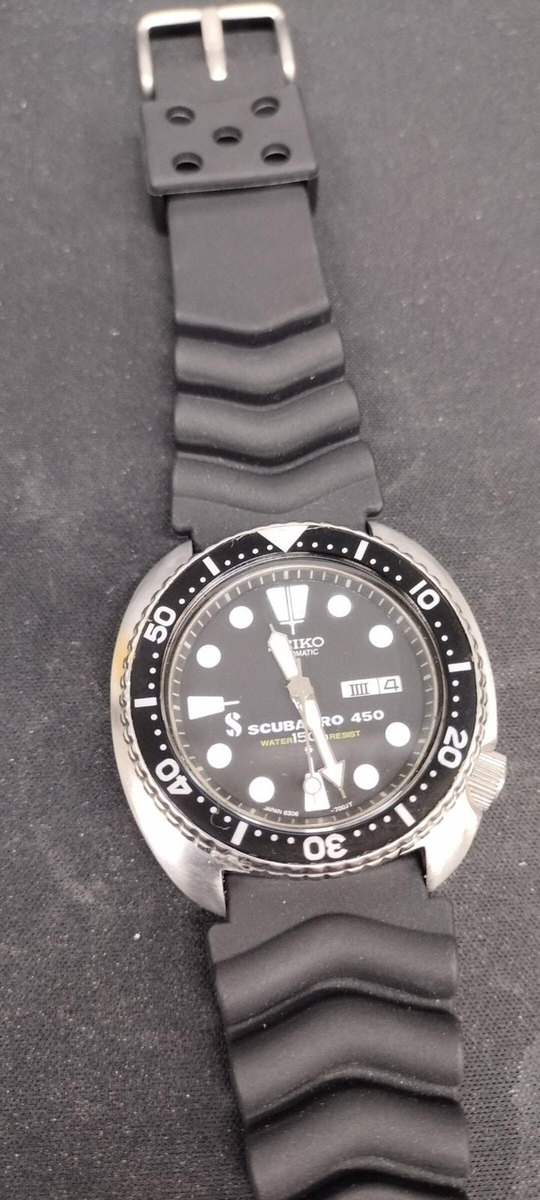 Seiko 6309-7-7040 Scubapro 450 Turtle Watch W/ Date. Black Dial. Black ...