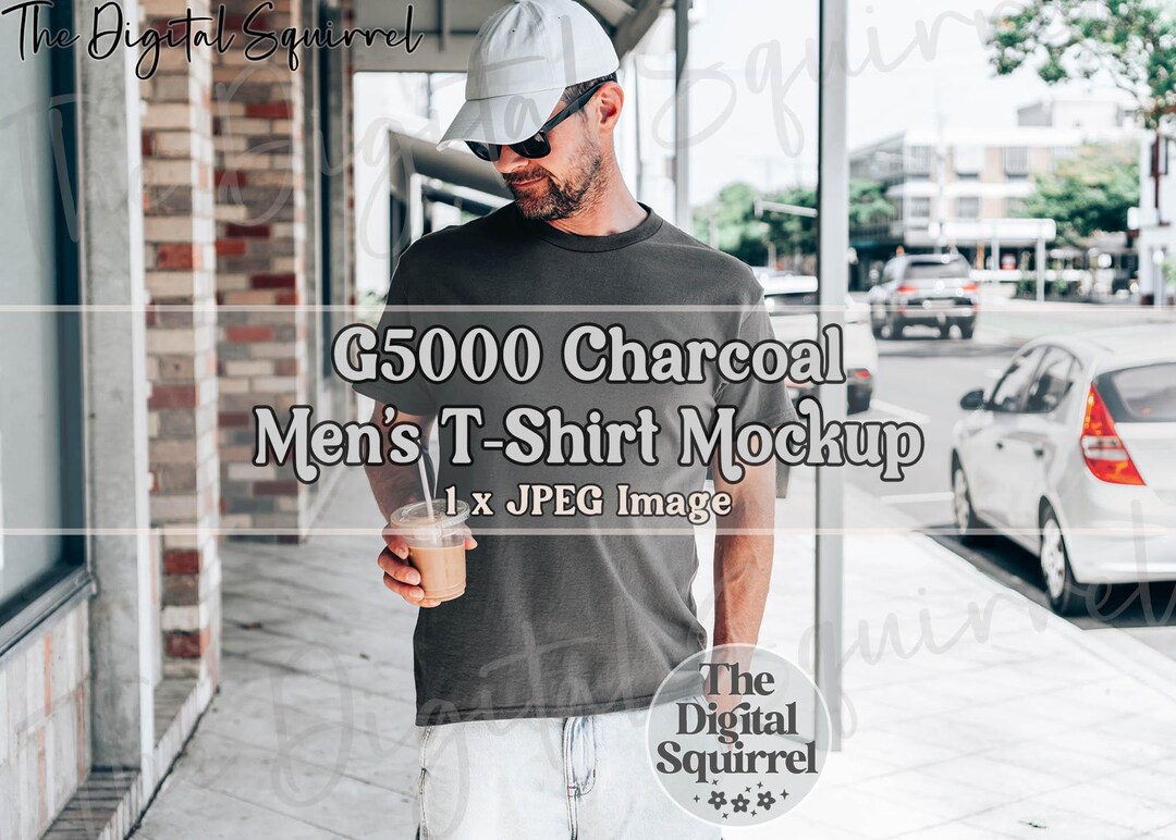 Gildan 5000 Charcoal T-shirt Mockup | Lifestyle Mock up of a Man ...