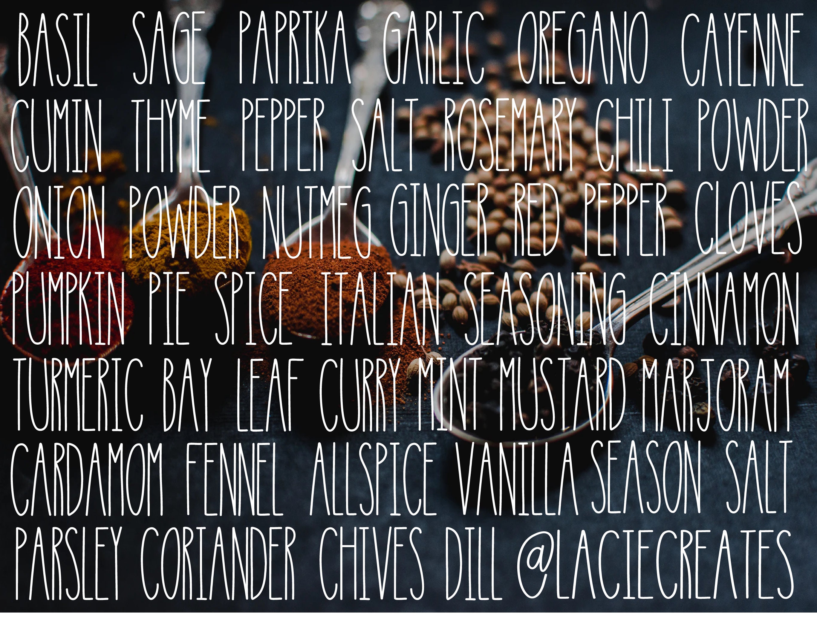 Kitchen Spice Labels - Cooking Spices + Seasonings Jar Labels - Pantry ...