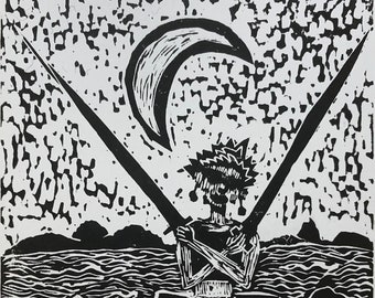 Linocut Mini-print Ace of Swords - Etsy