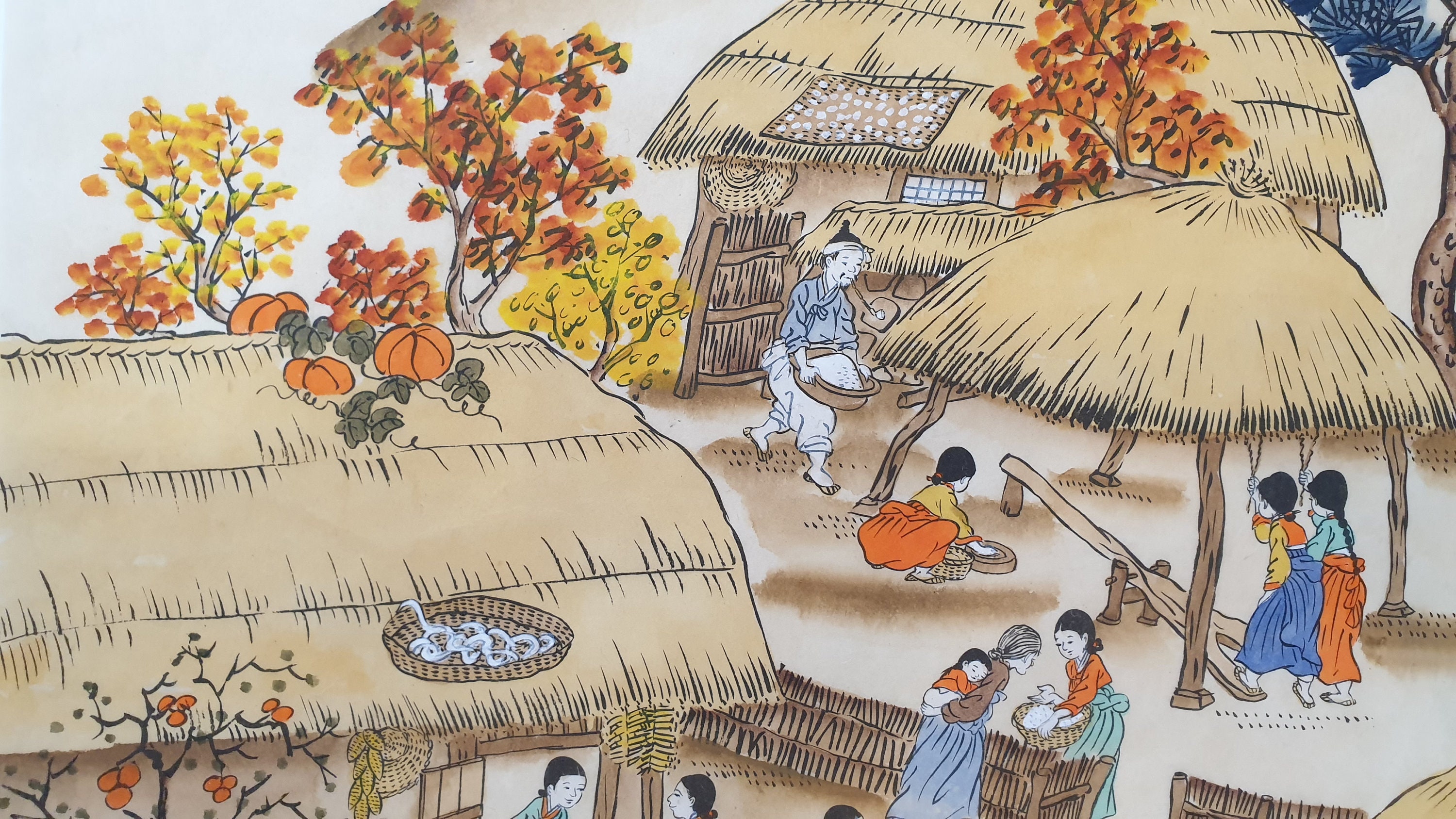 Korean Autumn Landscape Painting: Traditional Folk Art (33x70 Cm ...