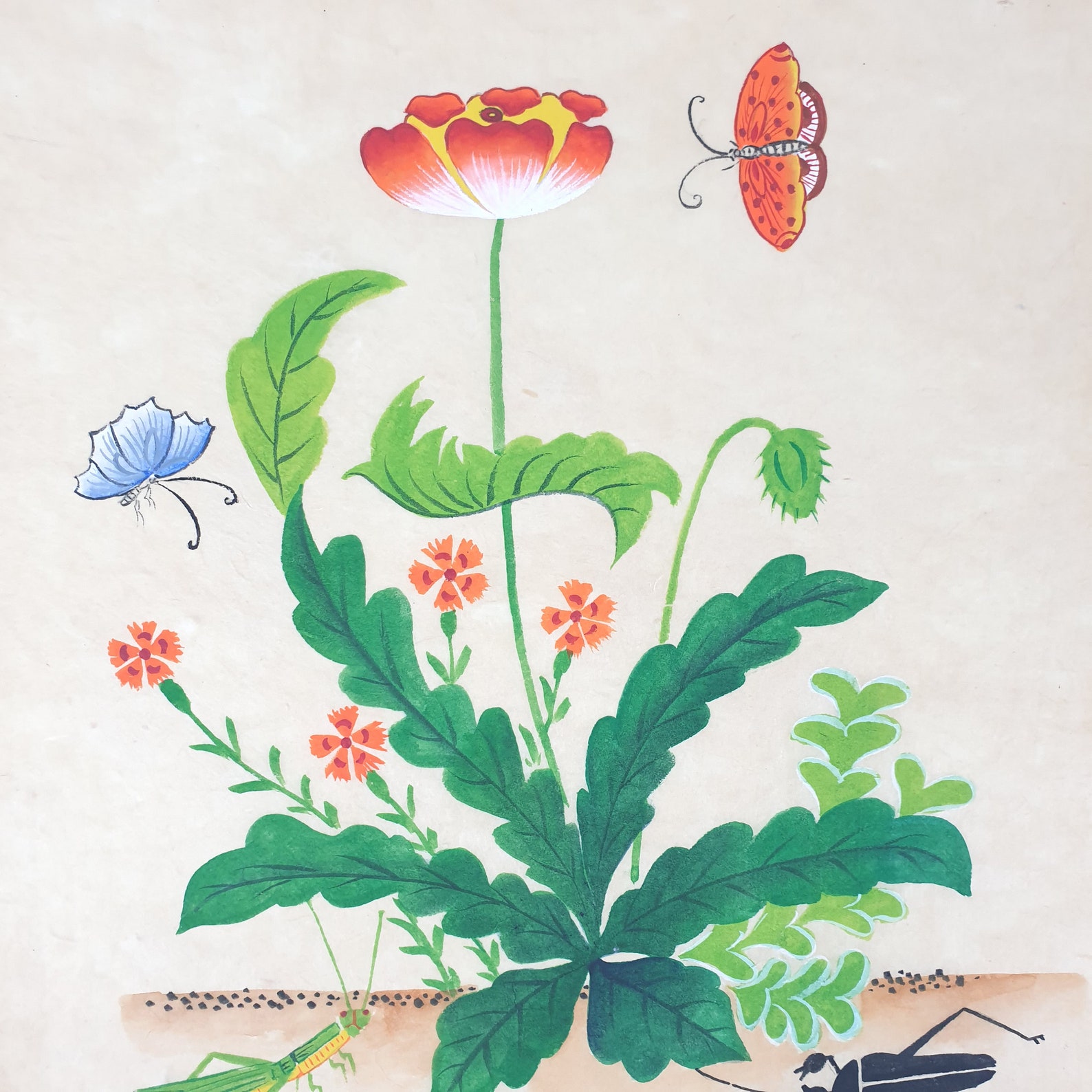 Korea Traditional Flower Folk Style Water Painting Gift for Friend ...