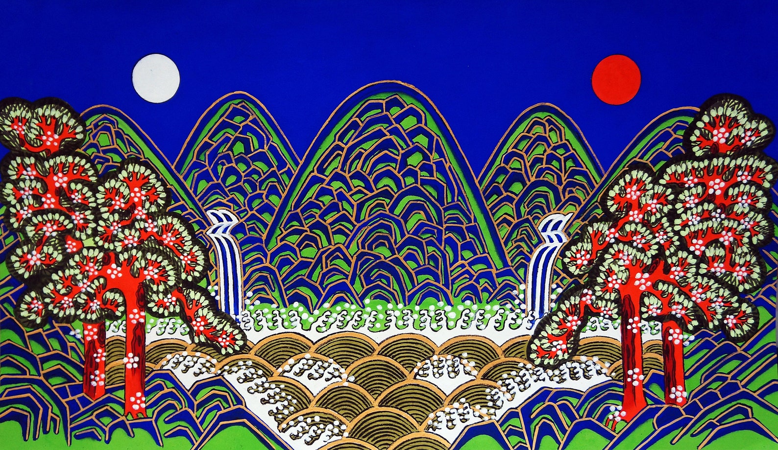 Korean Folk Art Landscape Painting: Handmade Mountain Scene - Etsy