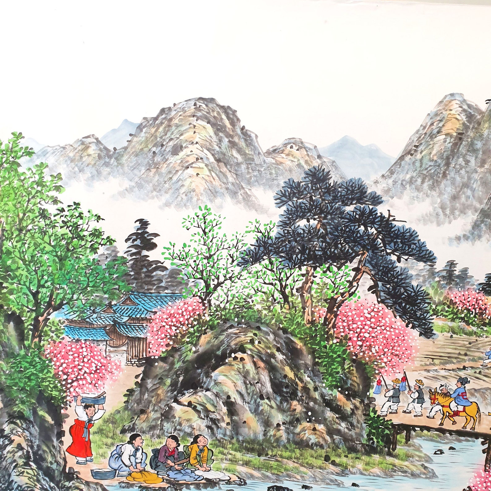 Wall paintings spring landscape folk style water paintings / | Etsy