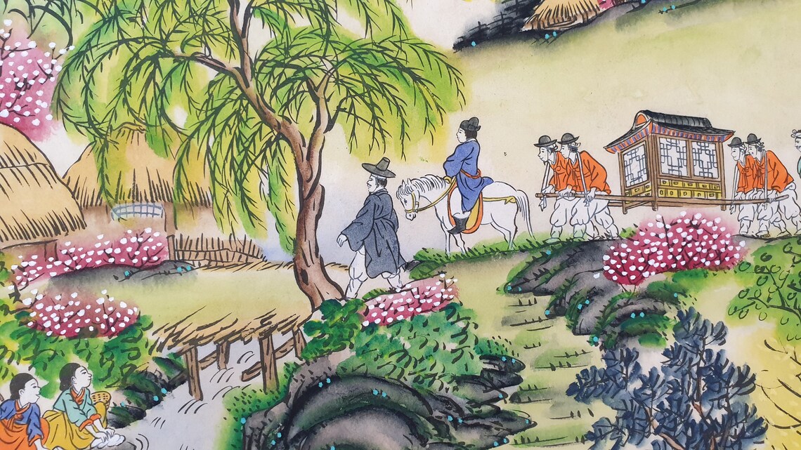 Korea Traditional Spring Folk Style Water Painting / Gift for Friend ...