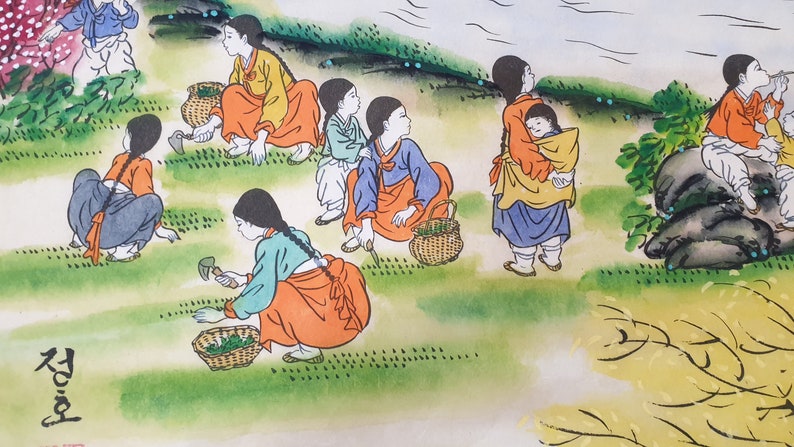 Korea Traditional Spring Folk Style Water Painting / Gift for Friend ...