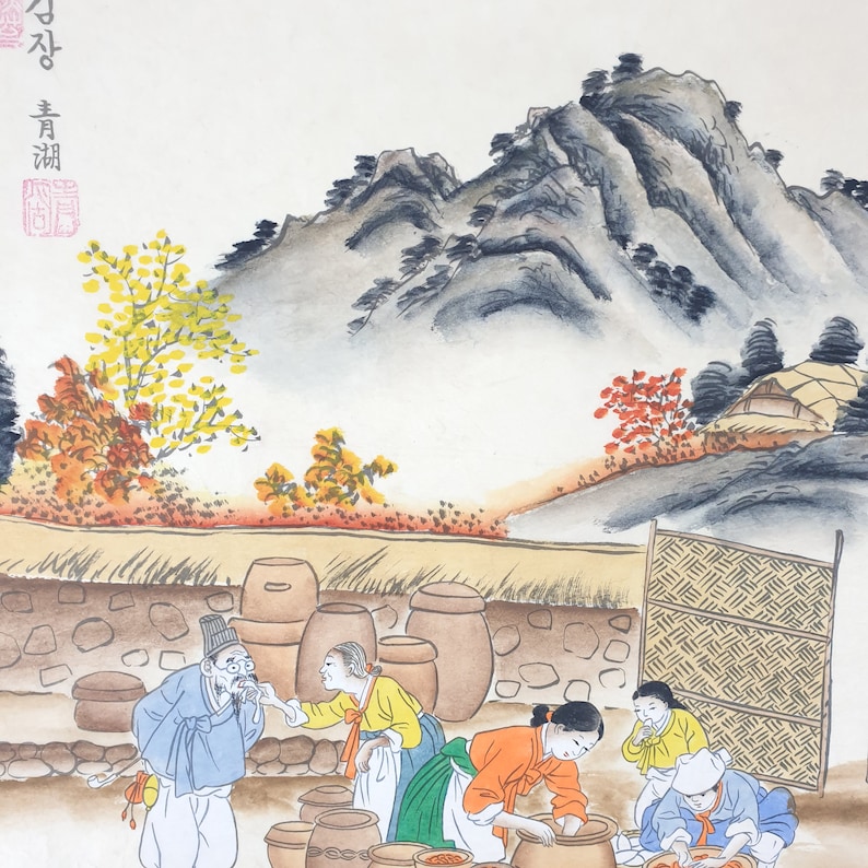 Korean Autumn Landscape Painting: Kimchi Making Art - Etsy