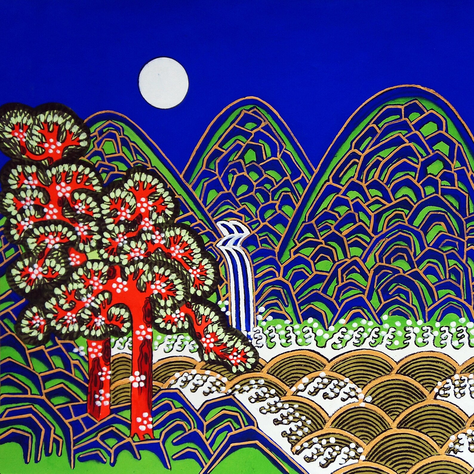 Korean Folk Art Landscape Painting: Handmade Mountain Scene - Etsy