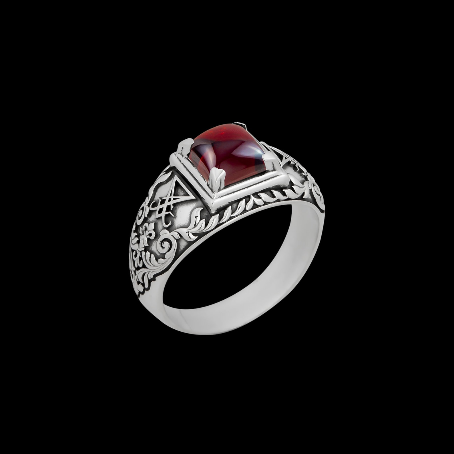 925 Garnet Sigil of Lucifer Ring Seal of Satan Ring Lucifer - Etsy