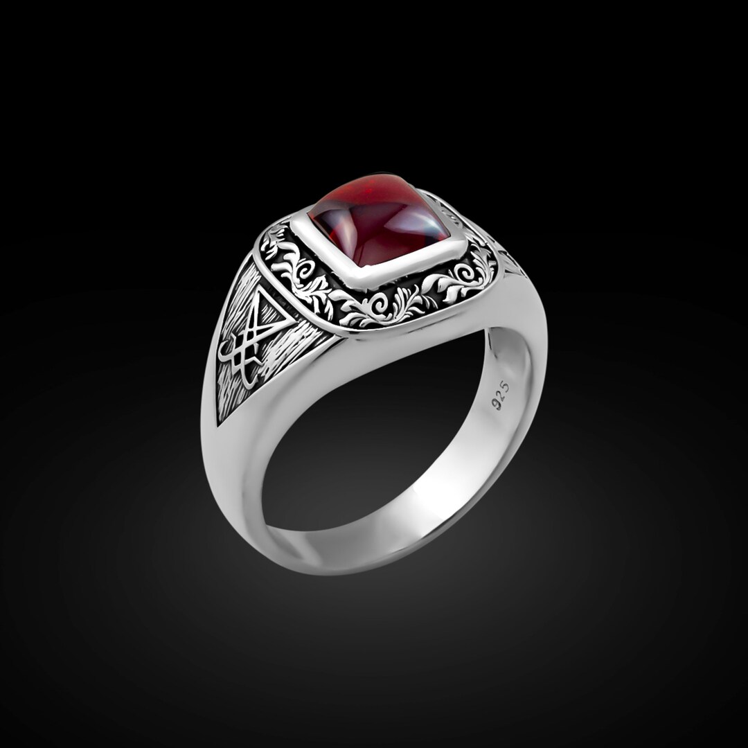 Garnet Sigil of Lucifer Vintage Ring, Seal of Satan Ring, Lucifer ...