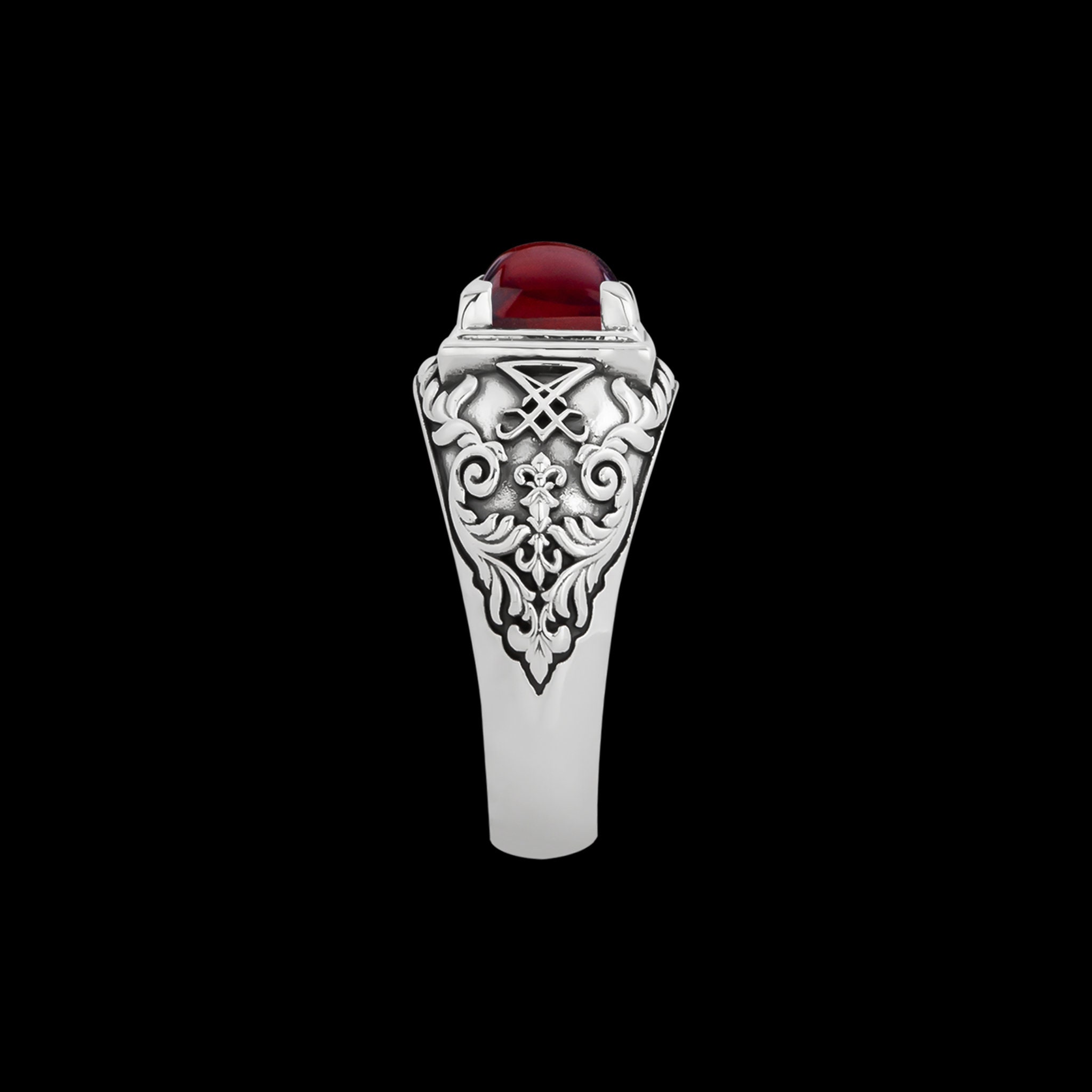 925 Garnet Sigil of Lucifer Ring Seal of Satan Ring Lucifer - Etsy