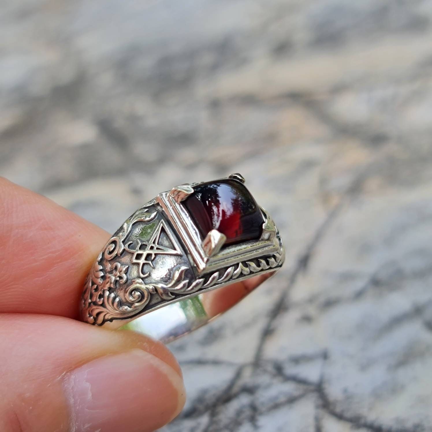 925 Garnet Sigil of Lucifer Ring Seal of Satan Ring Lucifer - Etsy