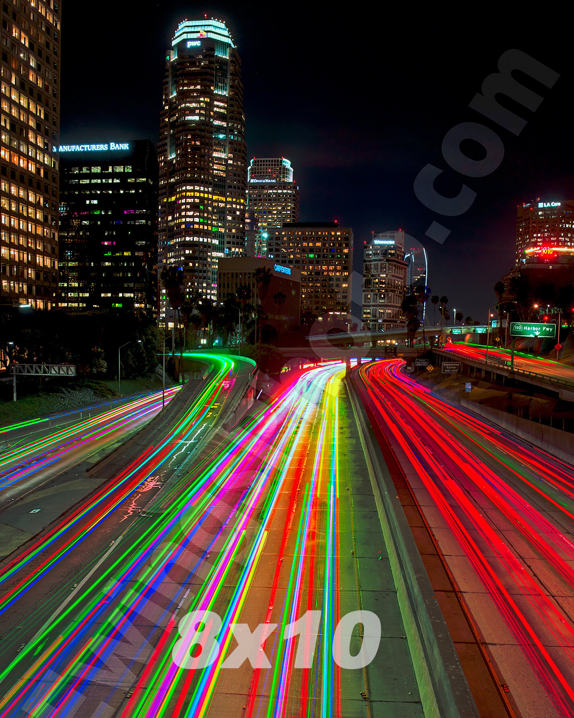 Rainbow of Lights in Downtown Los Angeles, Fine Art Print, Night Sky ...