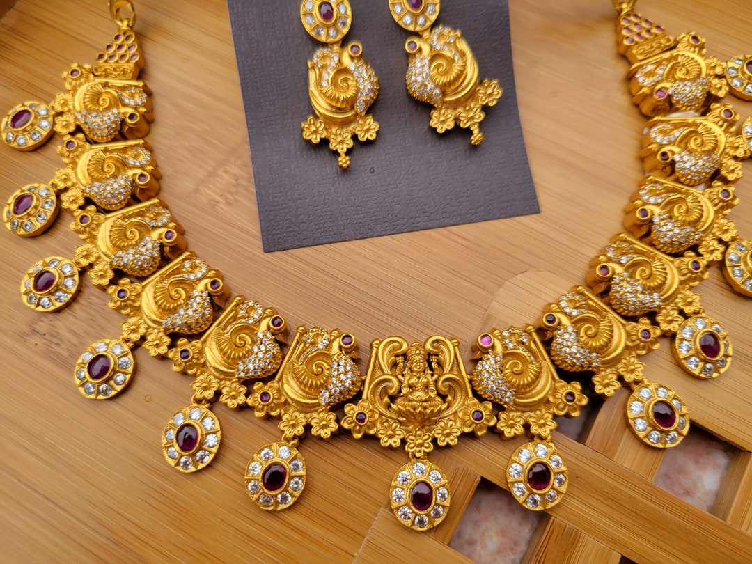 Kempu Ruby Red Stone Temple Jewellery Antique Yellow Gold - Etsy