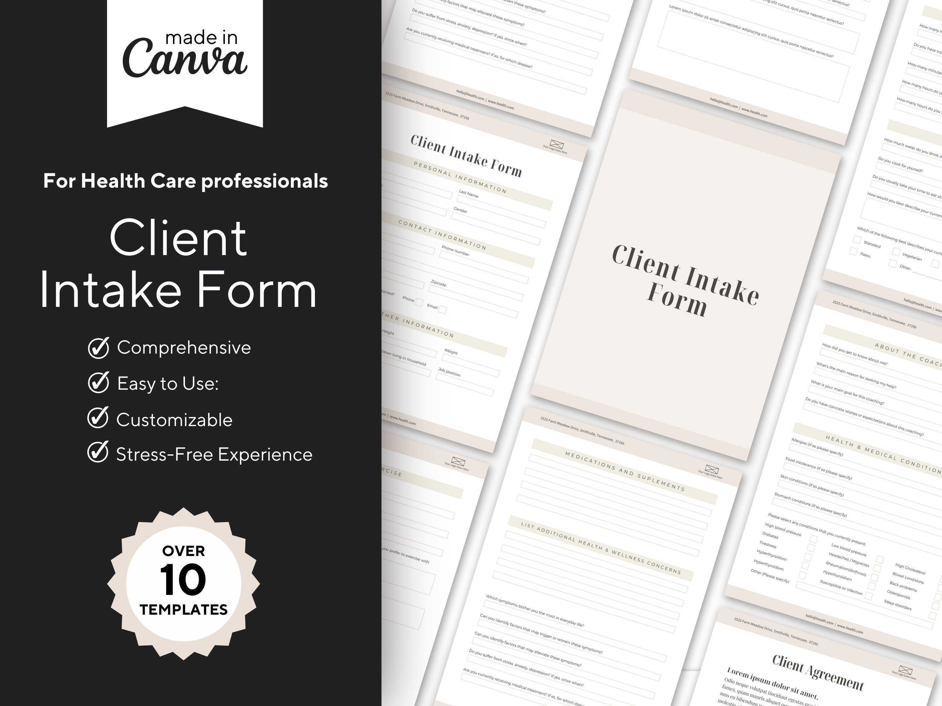 Client Intake Form | Health History Form | Patient Information Form ...