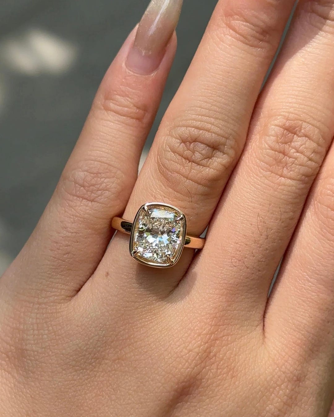 Bezel Set Cushion Cut Diamond Solitaire Engagement Ring, Lab Grown ...