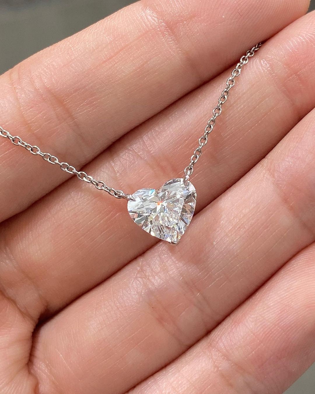 Heart Cut Lab Grown Diamond Necklace, Solitaire Diamond Necklace ...