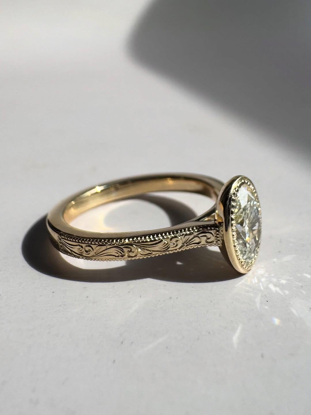 Milgrain Bezel Ring, 1.5 CT Oval Cut Lab Grown Diamond Ring, Solitaire ...