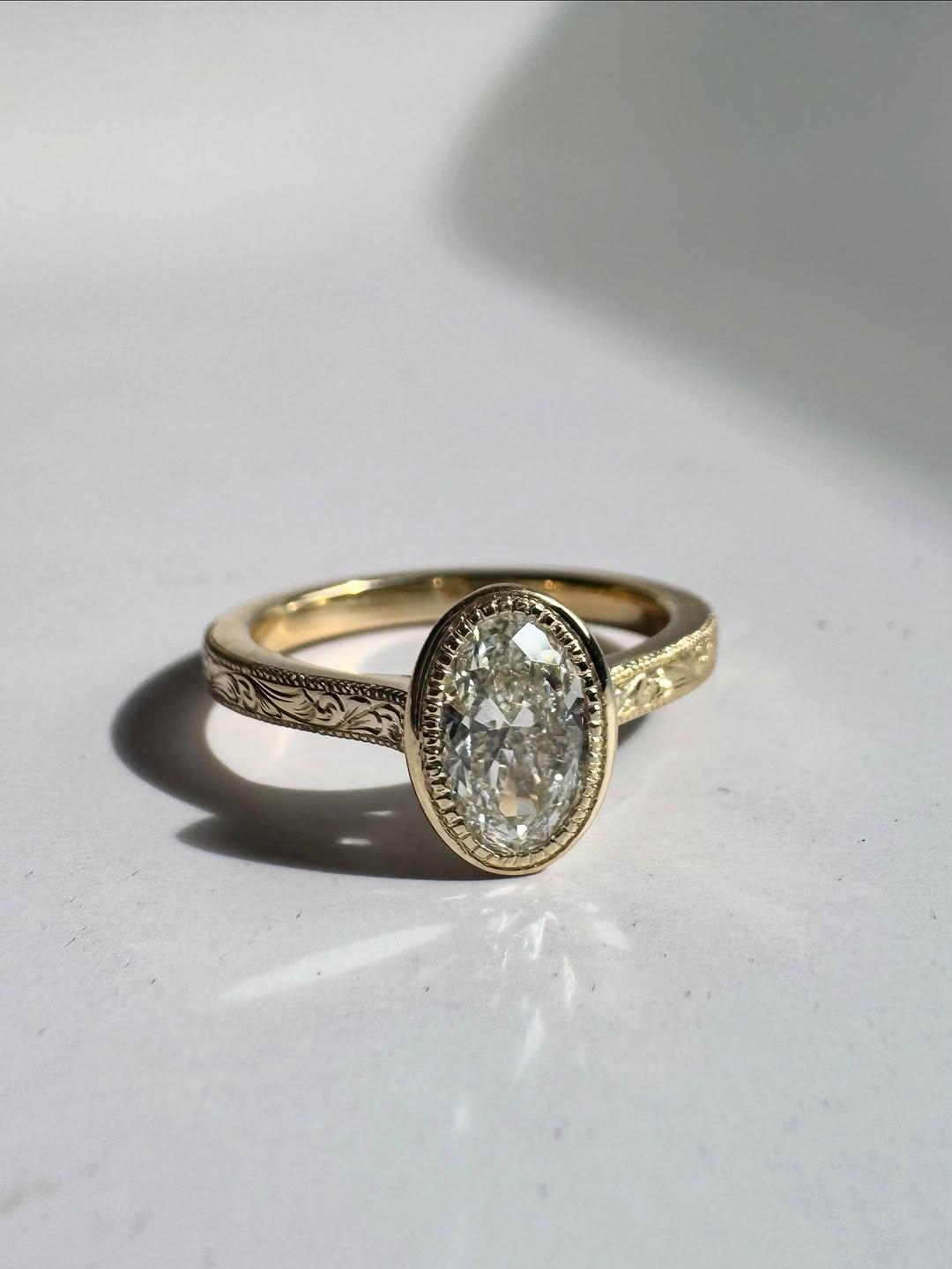 Milgrain Bezel Ring, 1.5 CT Oval Cut Lab Grown Diamond Ring, Solitaire ...