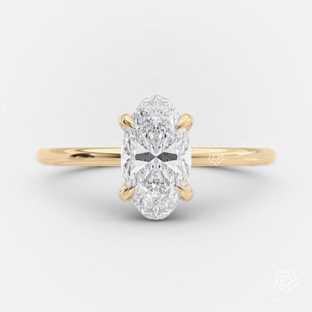 Moval Diamond Engagement Ring for Women, Solitaire Lab Grown Diamond ...