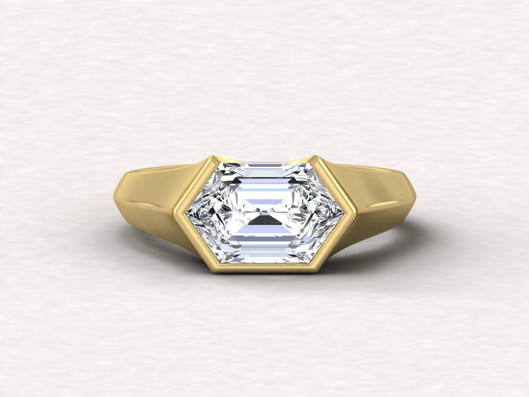 1.70 Ct Long Hexagon Step Cut Lab Grown Diamond Ring,solitaire ...
