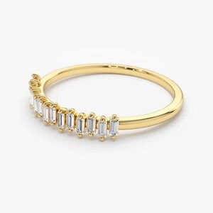 Diamond Ring, 14k Gold Stackable Baguette Diamond Women's Wedding Ring, Zig Zag Ring, Half ...