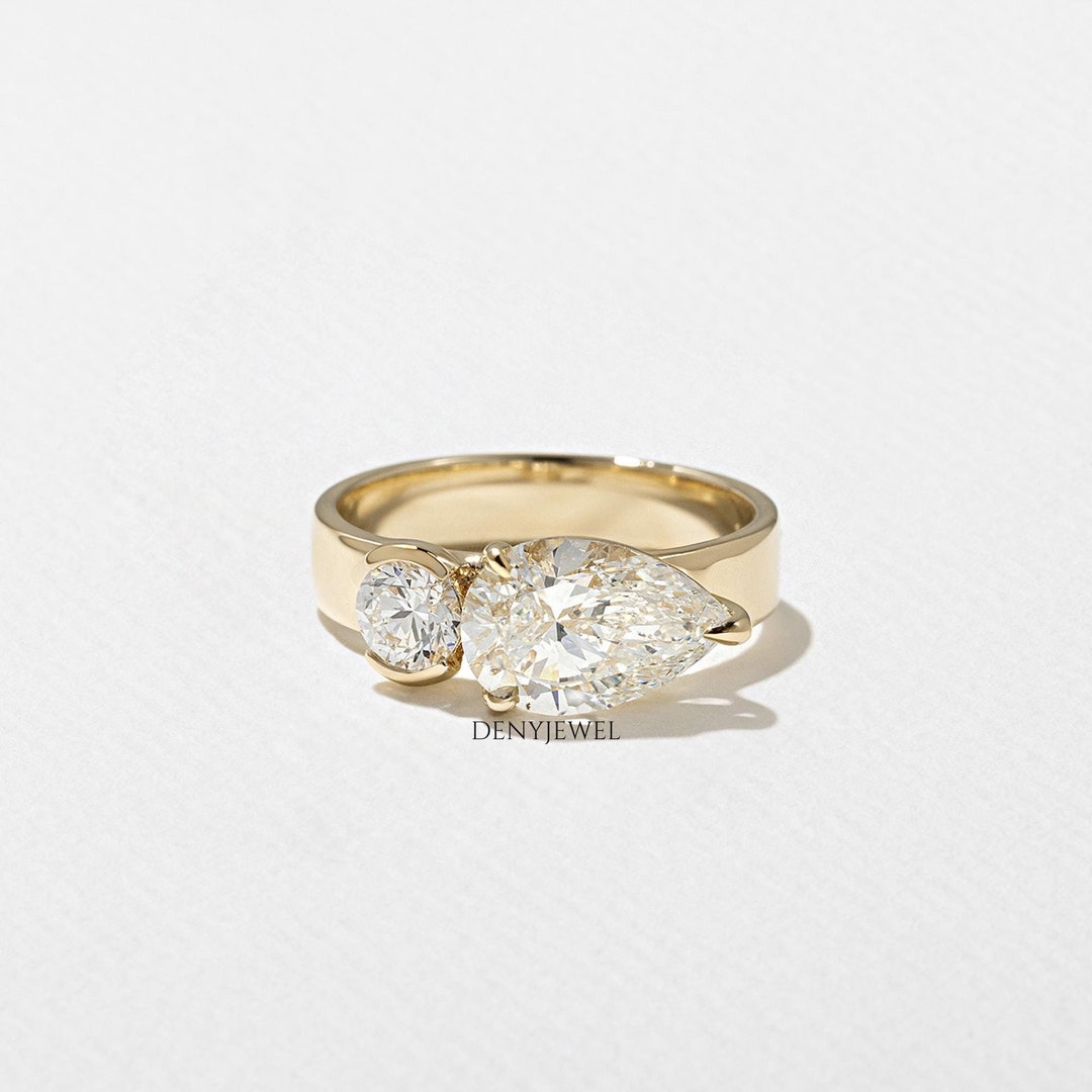 Toi Et Moi Ring Pear and Round Cut Diamond Engagement Ring East West ...