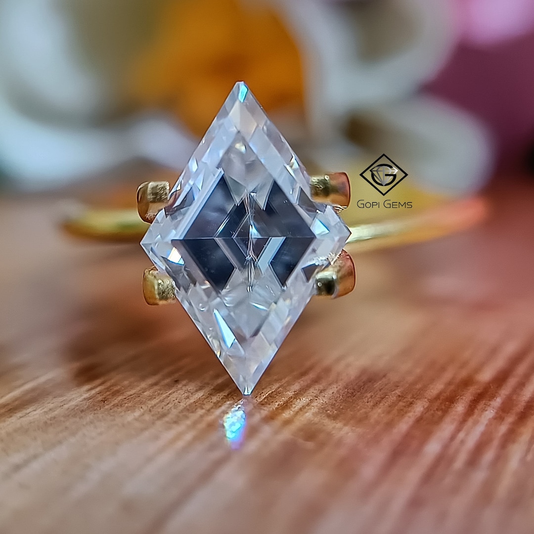 Lozenge Cut Vintage Solitaire Engagement Ring Unique Lozenge Moissanite ...