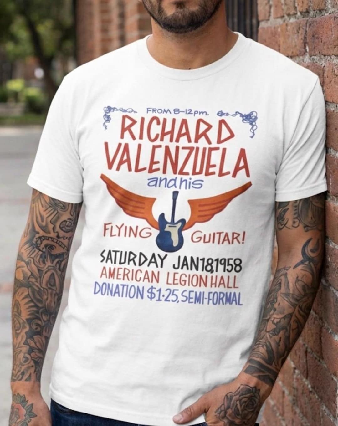 Richard Valenzuela & His Flying Guitar T-shirt | Ritchie Valens Fan Art ...