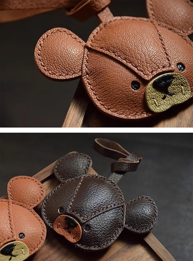 Handmade Goat Leather Bear Keychain, Cartoon Bag Charm - Etsy