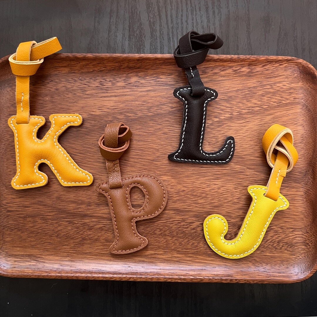 Handmade Leather Letter Keychain, Custom Bag Charm, Personalized Gift ...