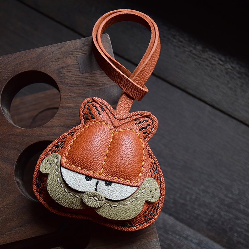 Leather Keychain / Garfield Keychain / Orange Cat Bag Pendant ...
