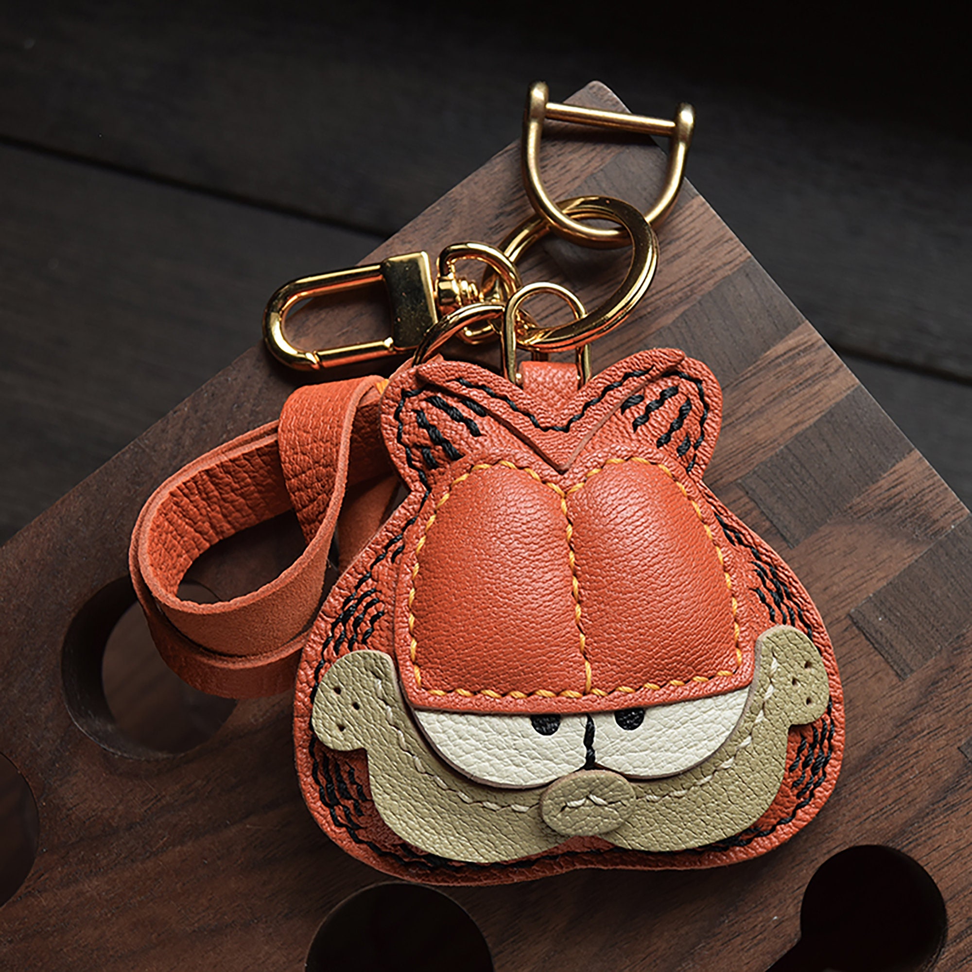 Leather Keychain / Garfield Keychain / Orange Cat Bag Pendant ...
