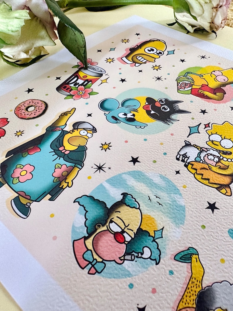 The Simpsons Inspired Tattoo Flash Sheet Art Print - Etsy