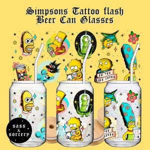 The Simpsons Inspired Tattoo Beer Can Glass, Iced Tea/coffee Glass ...