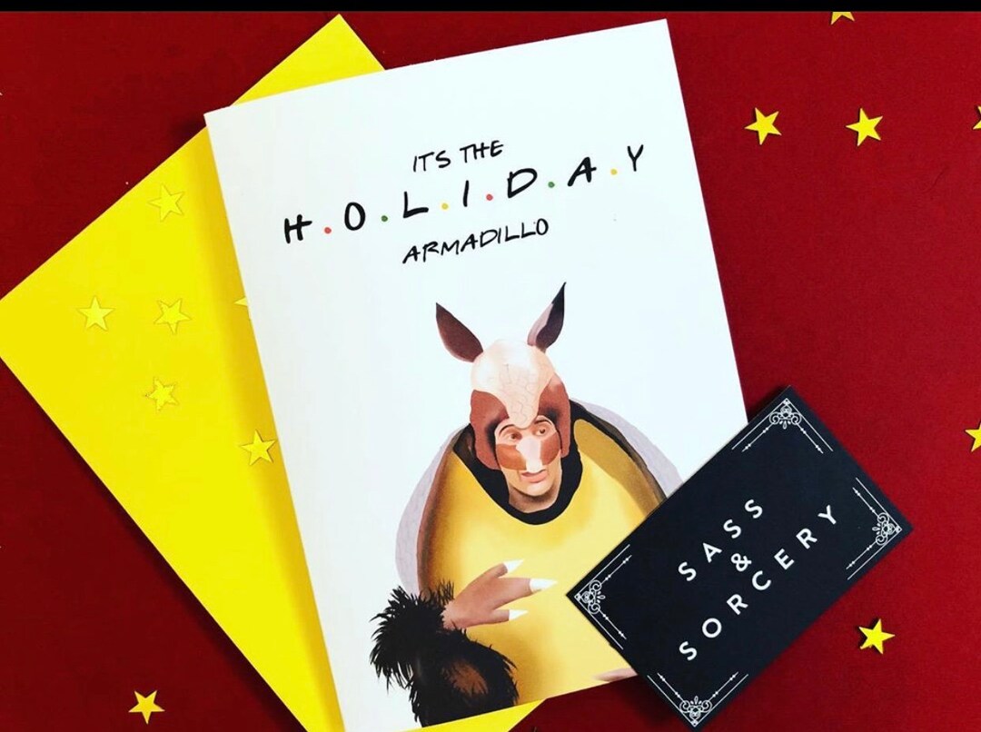 The Holiday Armadillo, Christmas Card, Illustration Card - Etsy