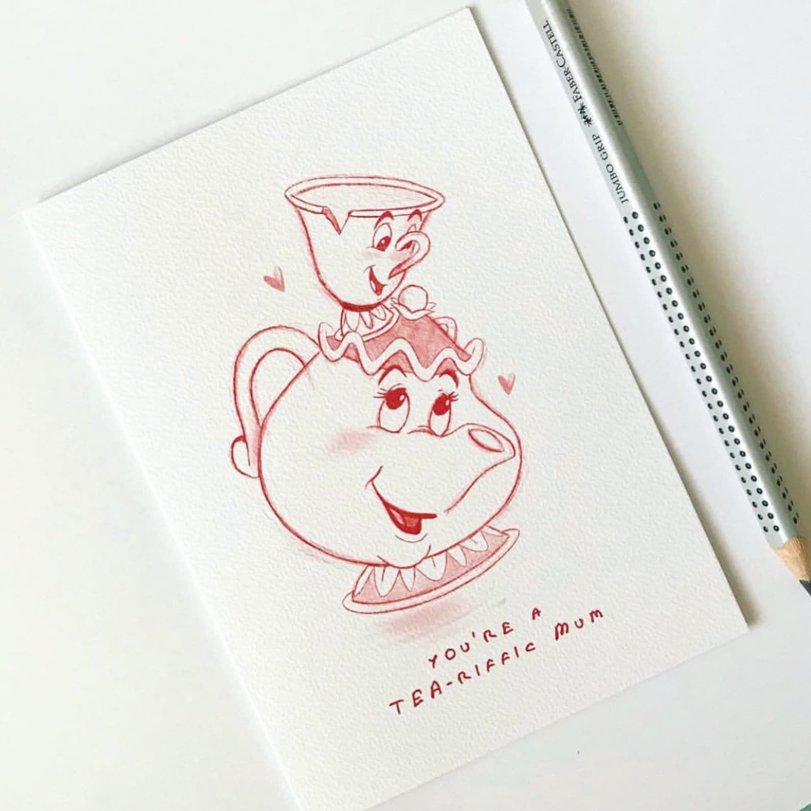 Tea-riffic Mother’s Day Card, Illustration, Mrs Potts Inspired, Chip - Etsy