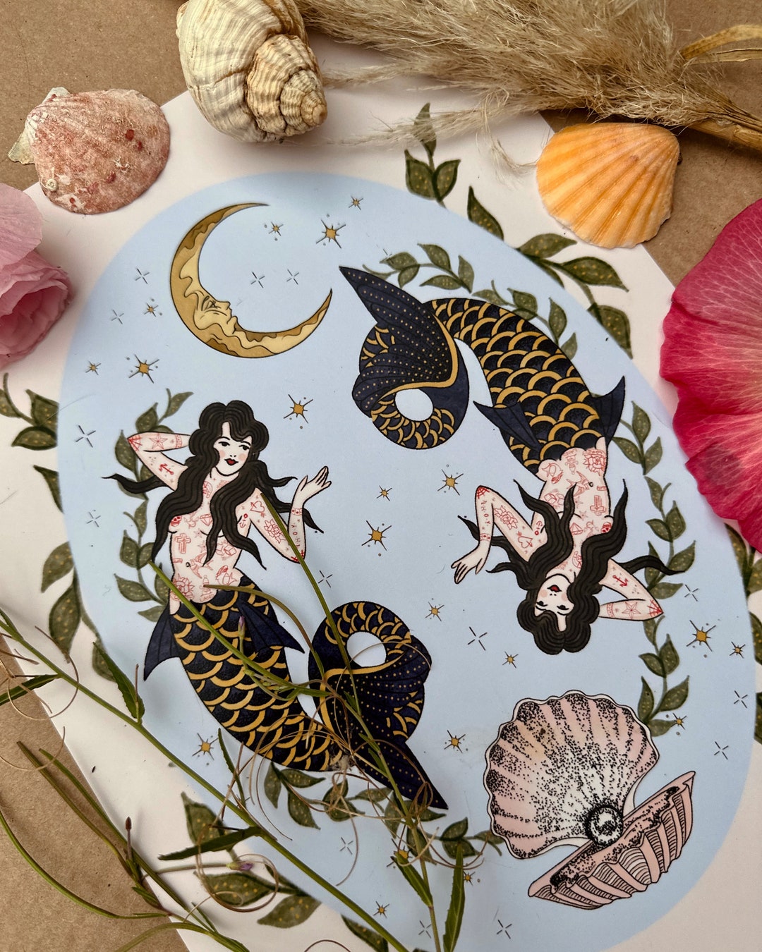 Sirens, Mermaid, Traditional Tattoo Art Print, Watercolour - Etsy