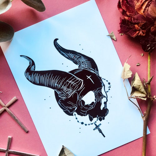 Demon Skull Print Dark Art Gothic Satan - Etsy