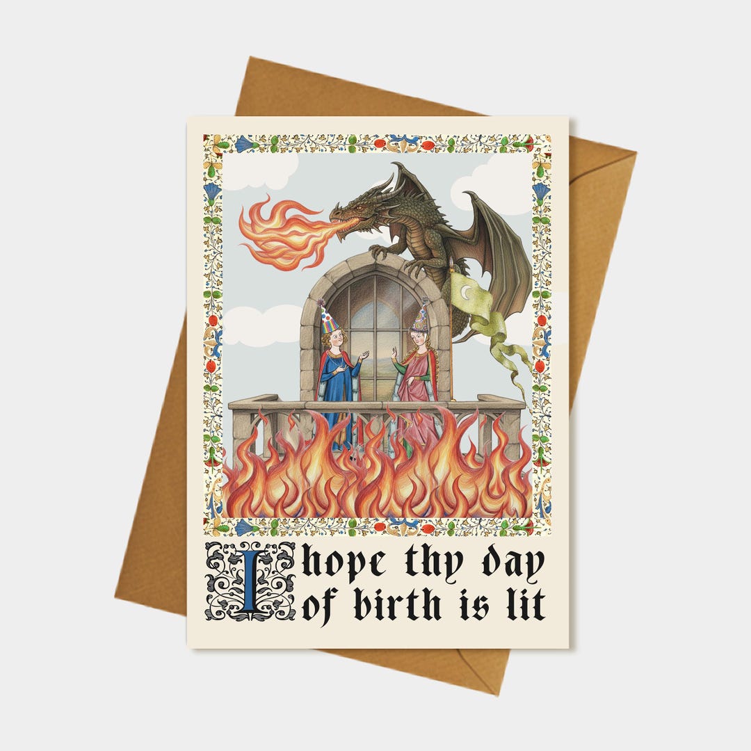 LIT Birthday, Medieval Inspired Birthday Card, Funny, Greeting Cards ...