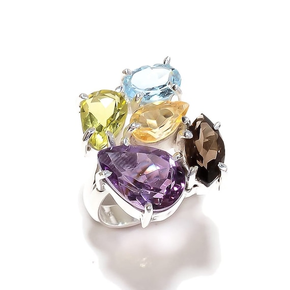 Multi Color Natural Faceted Gems Stone Lite Weight 925 | Etsy