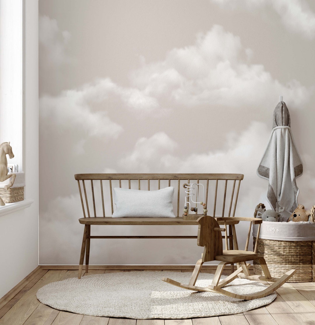 Beige Sky and Clouds Removable Wallpaper Mural for Modern Kids Rooms - Etsy