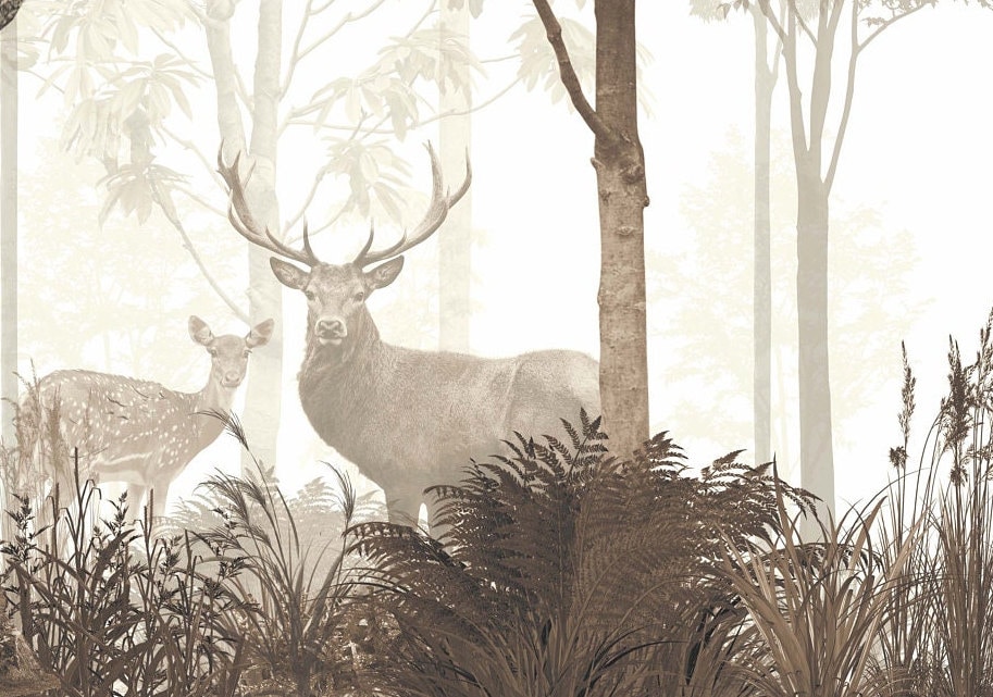 Forest Wall Mural, Forest Deer Mural, Animals Wall Mural, Forest ...