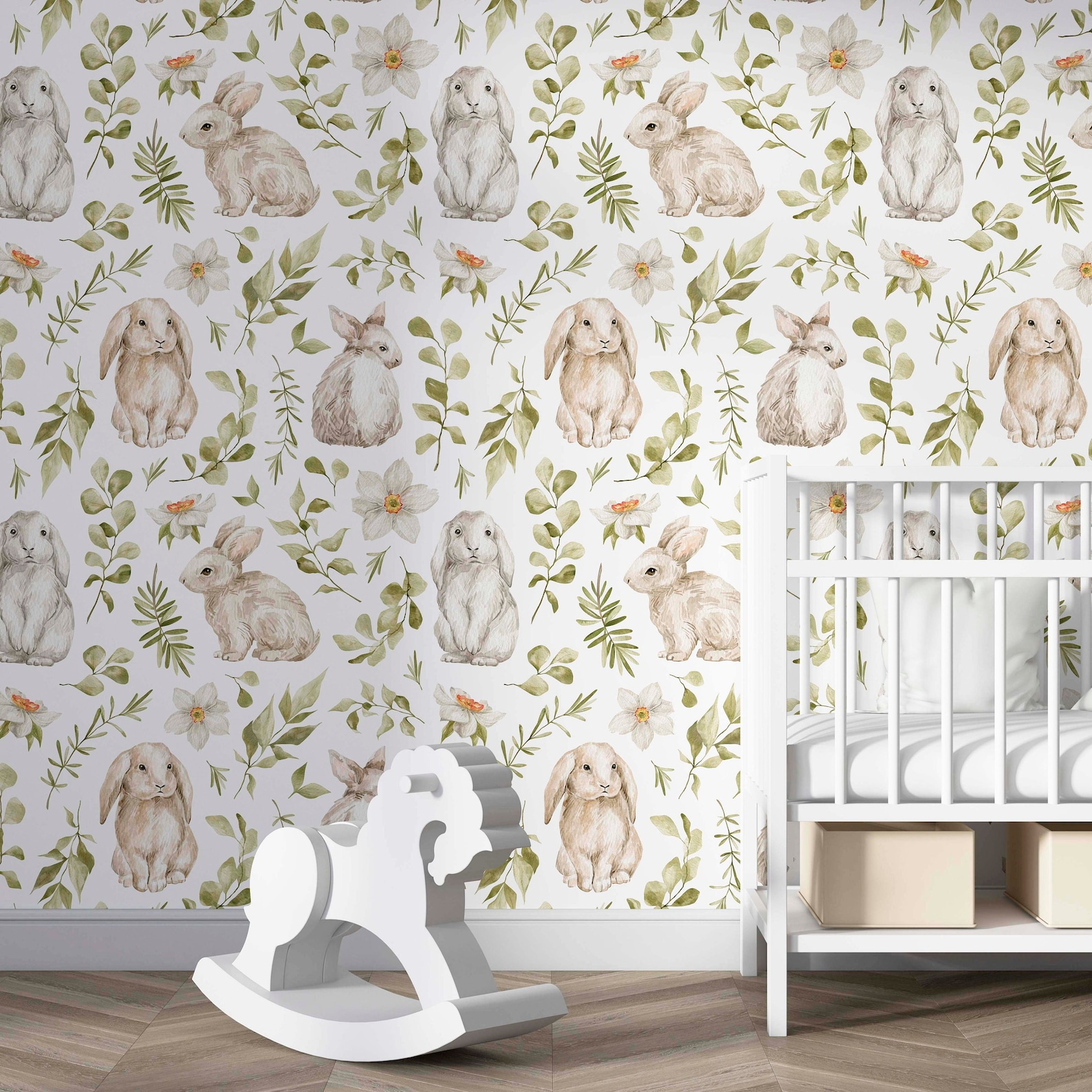 Cute Bunnies Nursery Wallpaper Pastel Colors Wall Décor DIY - Etsy