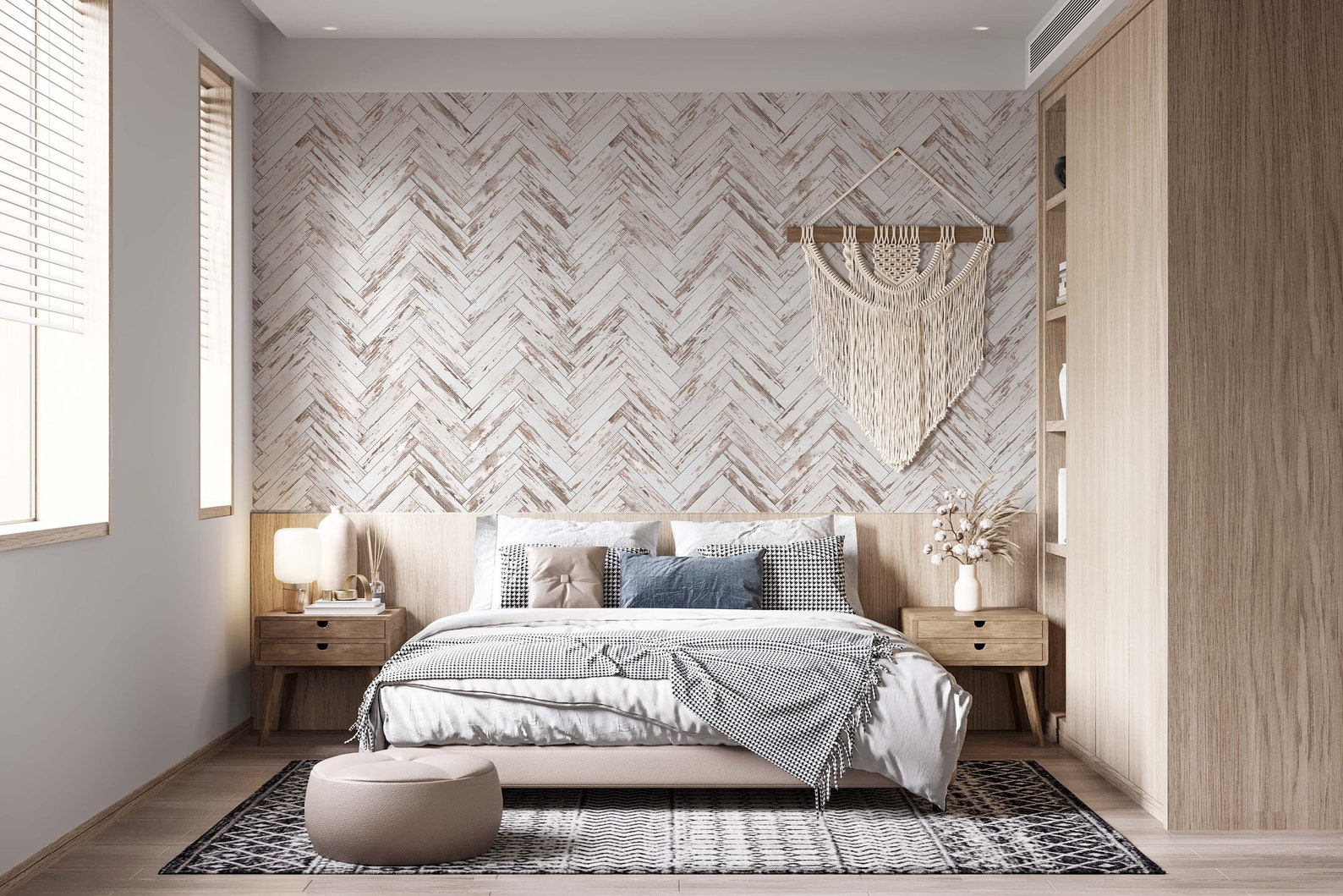 Wood Peel and Stick Wallpaper. Wooden Chevron Wall Mural. - Etsy